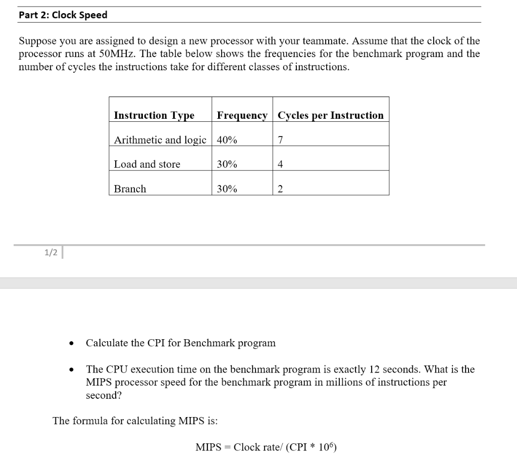 Solved Part 2: Clock Speed Suppose you are assigned to | Chegg.com