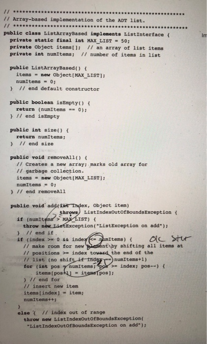 Main Task 1: Modify the ListInterface Java interface | Chegg.com
