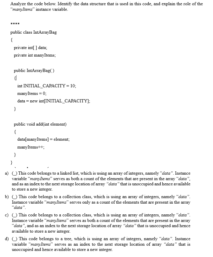 Solved Analyze the code below. Identify the data structure | Chegg.com