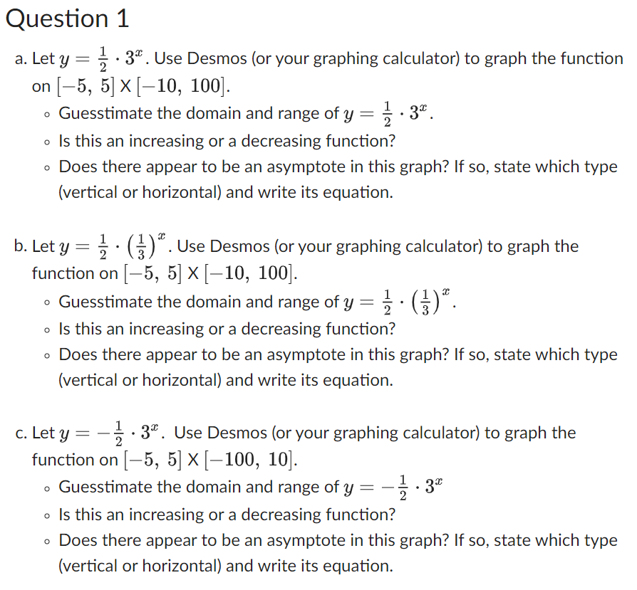 a. Let y=21⋅3x. Use Desmos (or your graphing | Chegg.com