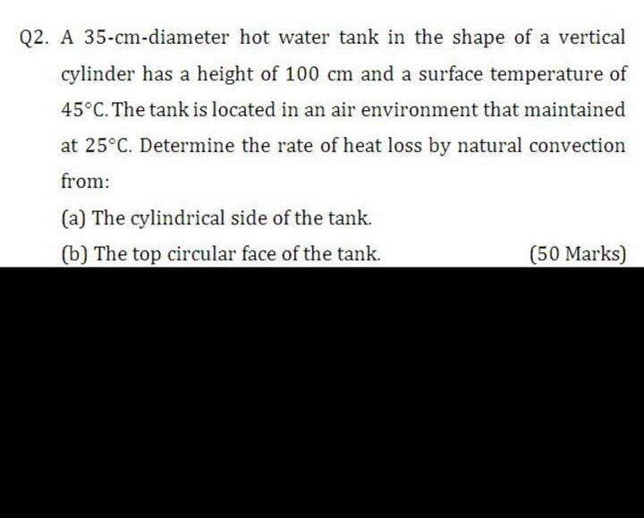 Solved Q2. A 35-cm-diameter hot water tank in the shape of a | Chegg.com