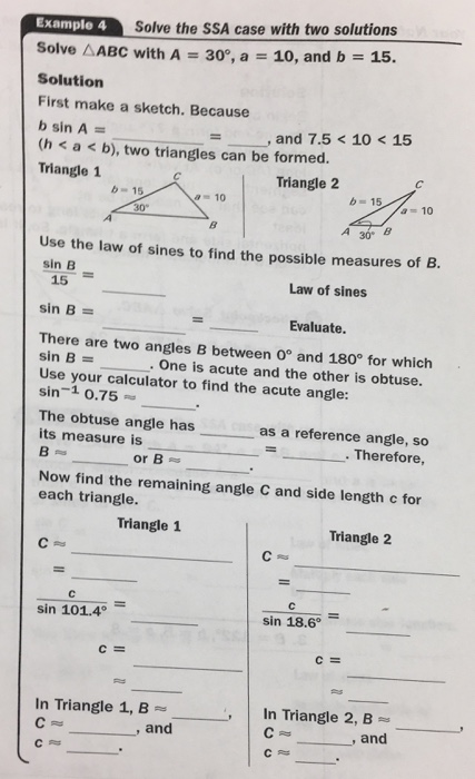 Solved Example 4Solve the SSA case with two solutions Solve | Chegg.com