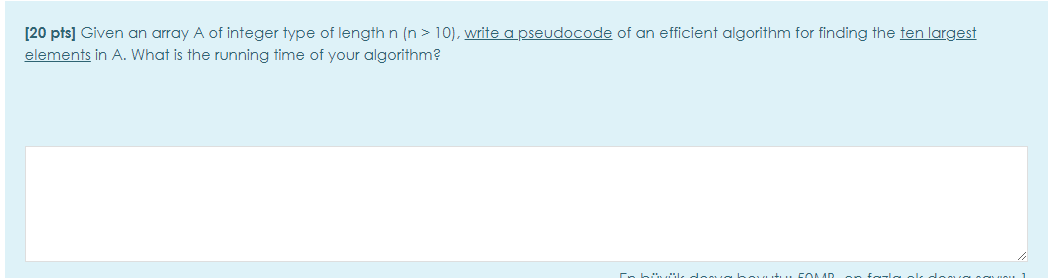 Solved [20 pts] Given an array A of integer type of length n | Chegg.com