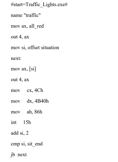 Solved #start=Traffic_Lights.exe# name "traffic" mov ax, | Chegg.com