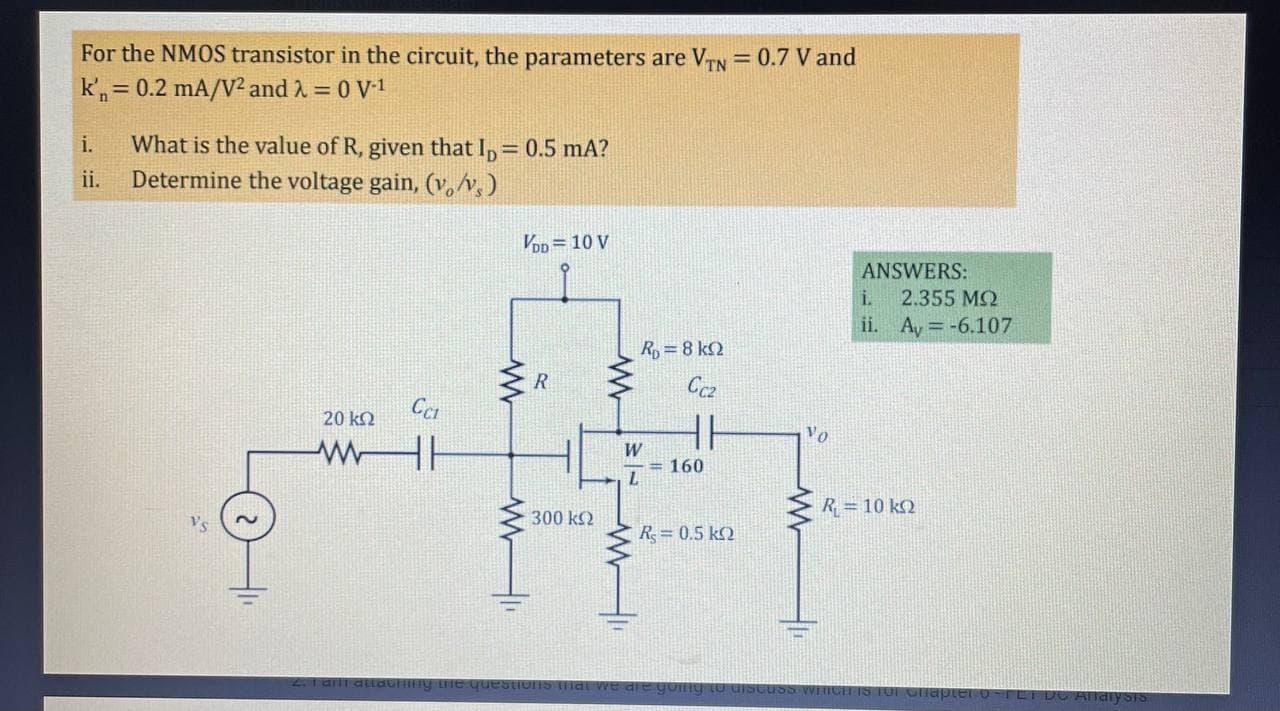 Solved For the NMOS transistor in the circuit, the | Chegg.com