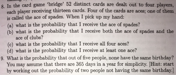 Solved n the card game 'bridge' 52 distinct cards are dealt | Chegg.com