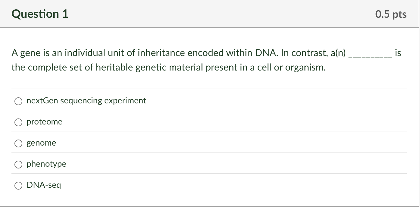 Solved Question 1A gene is an individual unit of inheritance | Chegg.com