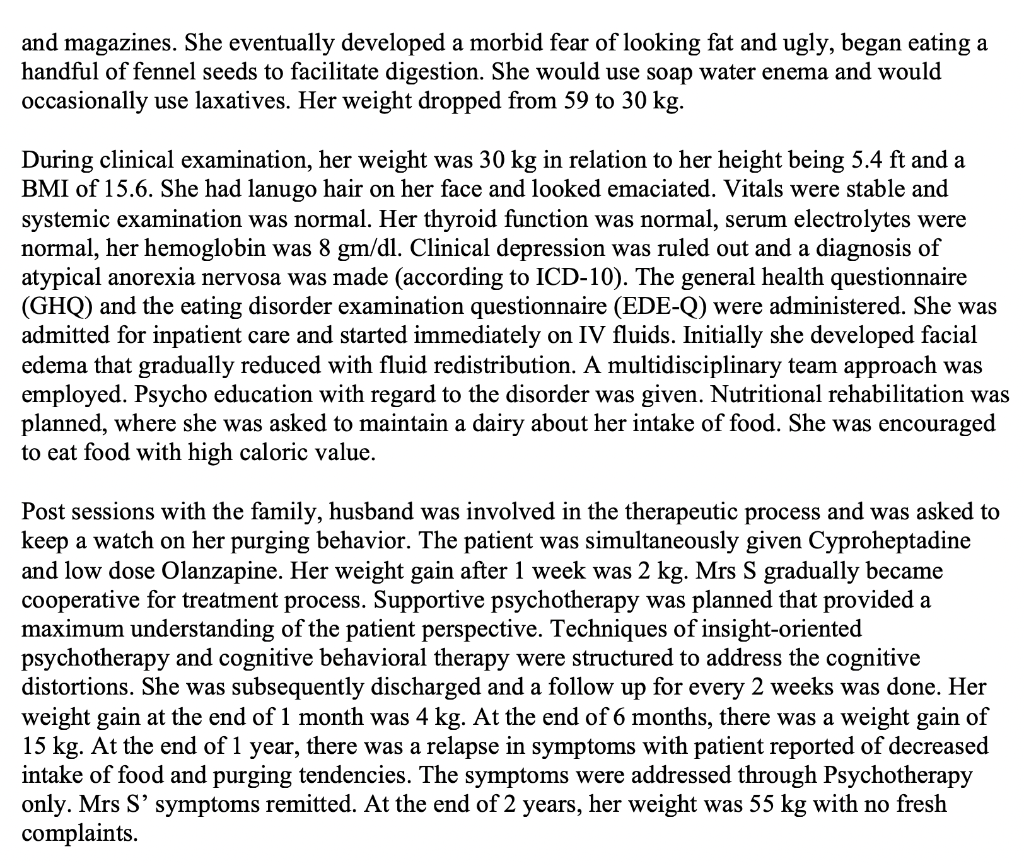 Solved Anorexia Nervosa CASE REPORT Case of Mrs S, a | Chegg.com