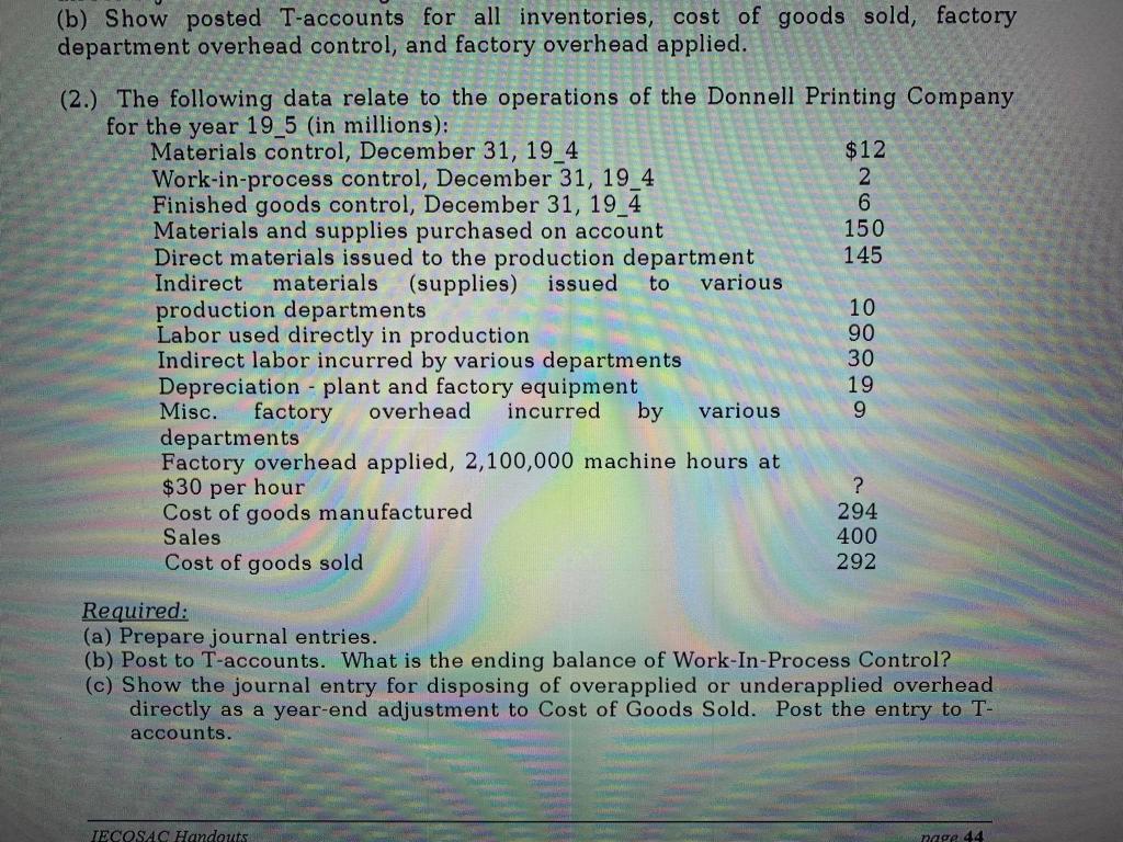 Solved (b) Show posted T-accounts for all inventories, cost | Chegg.com