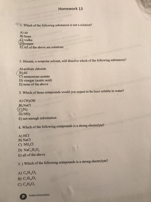 Solved Homework 13 1. Which of the following substances is | Chegg.com
