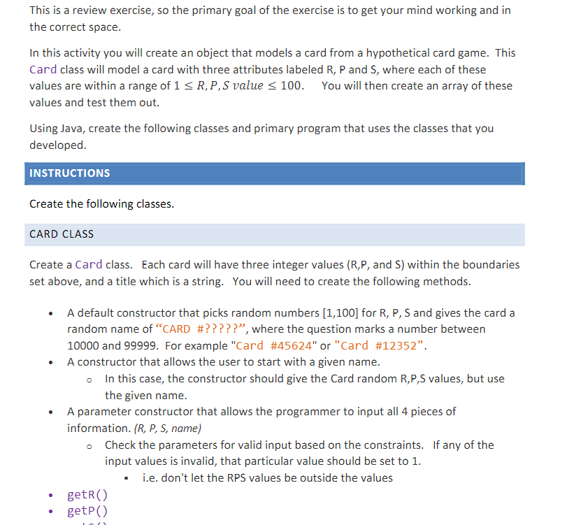 Solved This is a review exercise, so the primary goal of the | Chegg.com