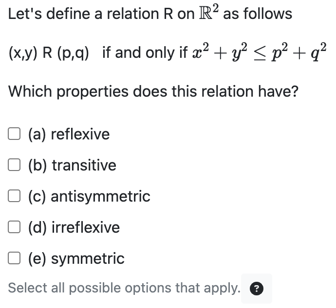 Solved Let's define a relation R on R2 as follows | Chegg.com