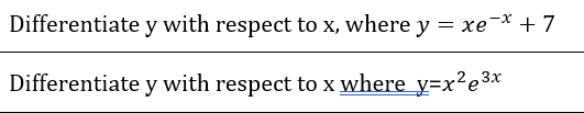 Solved Differentiate y with respect to x, where y=xe−x+7 | Chegg.com