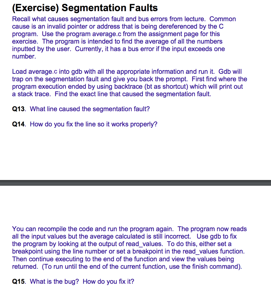 Solved (Exercise) Segmentation Faults Recall what causes | Chegg.com