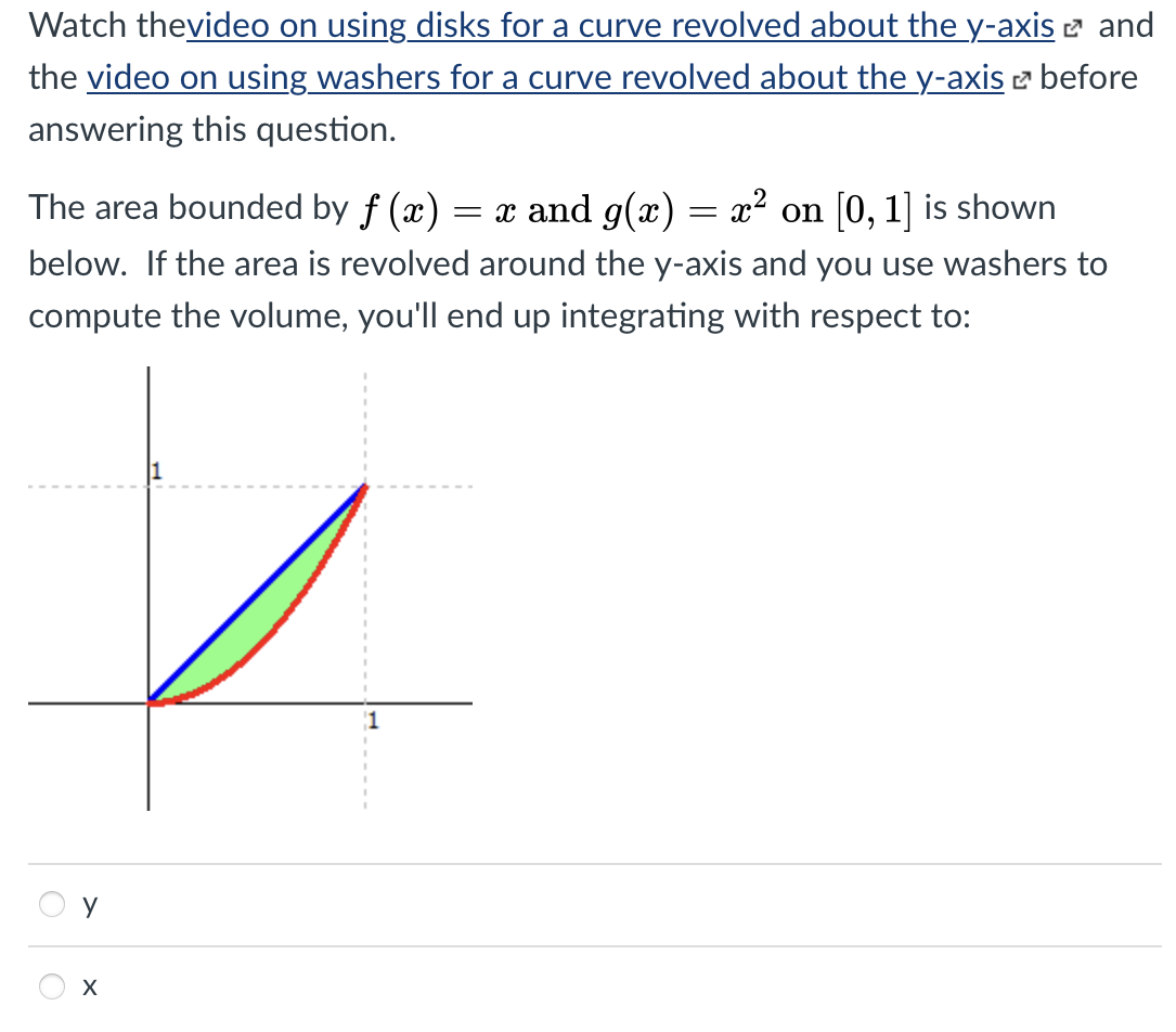 Solved Watch thevideo on using disks for a curve revolved | Chegg.com