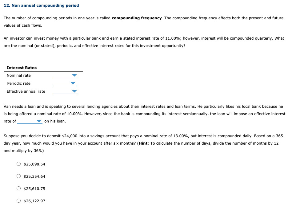 Solved 12. Non annual compounding period The number of | Chegg.com