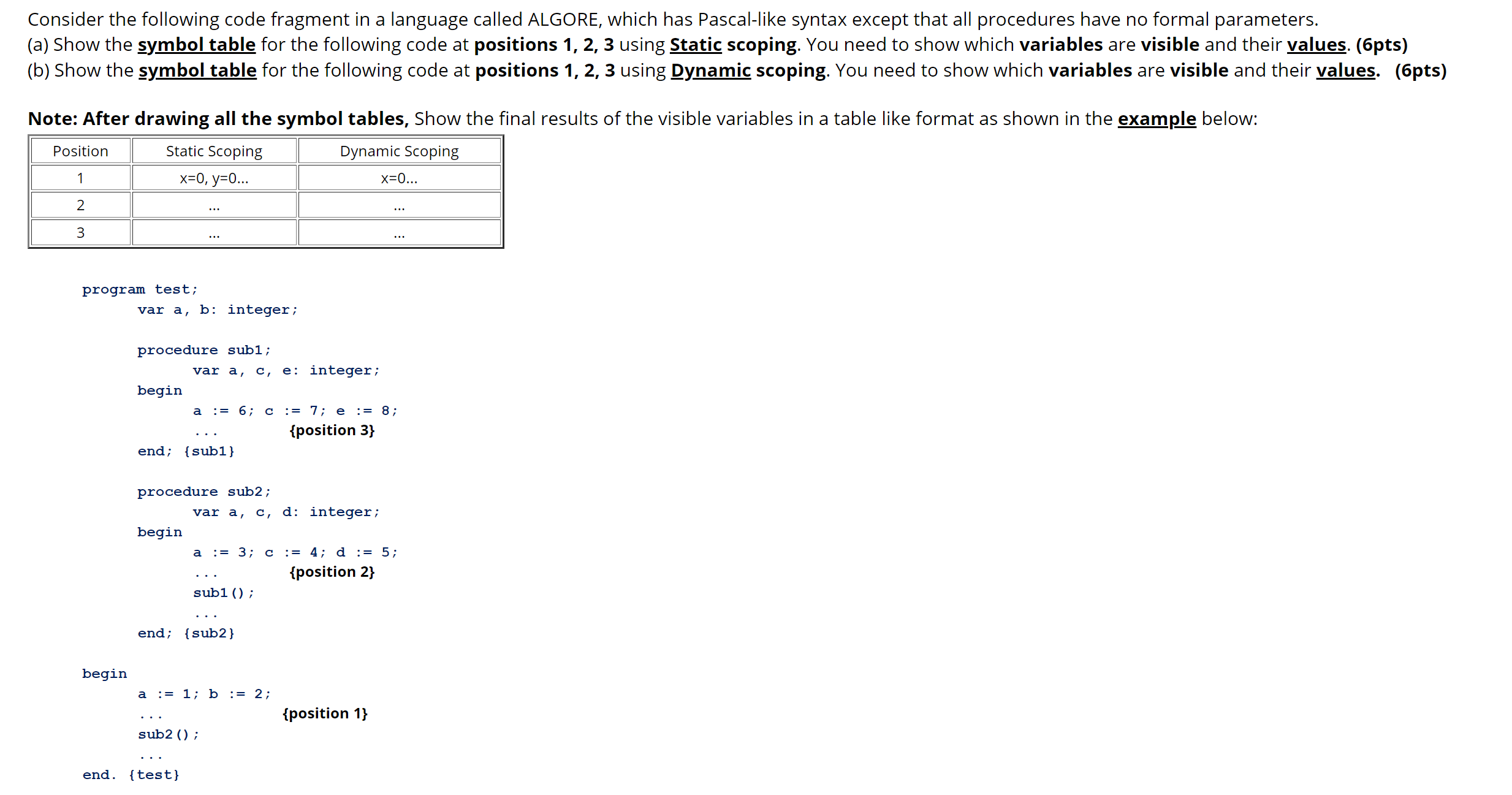 Consider the following code fragment in a language | Chegg.com