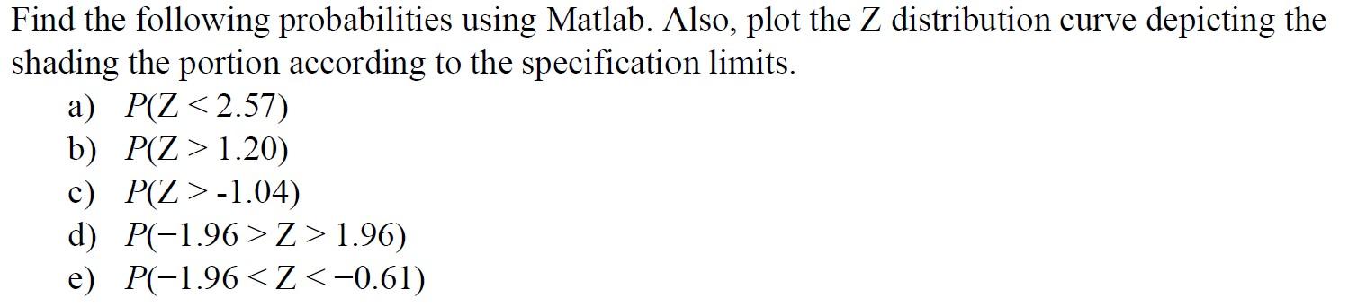 Solved Find the following probabilities using Matlab. Also, | Chegg.com