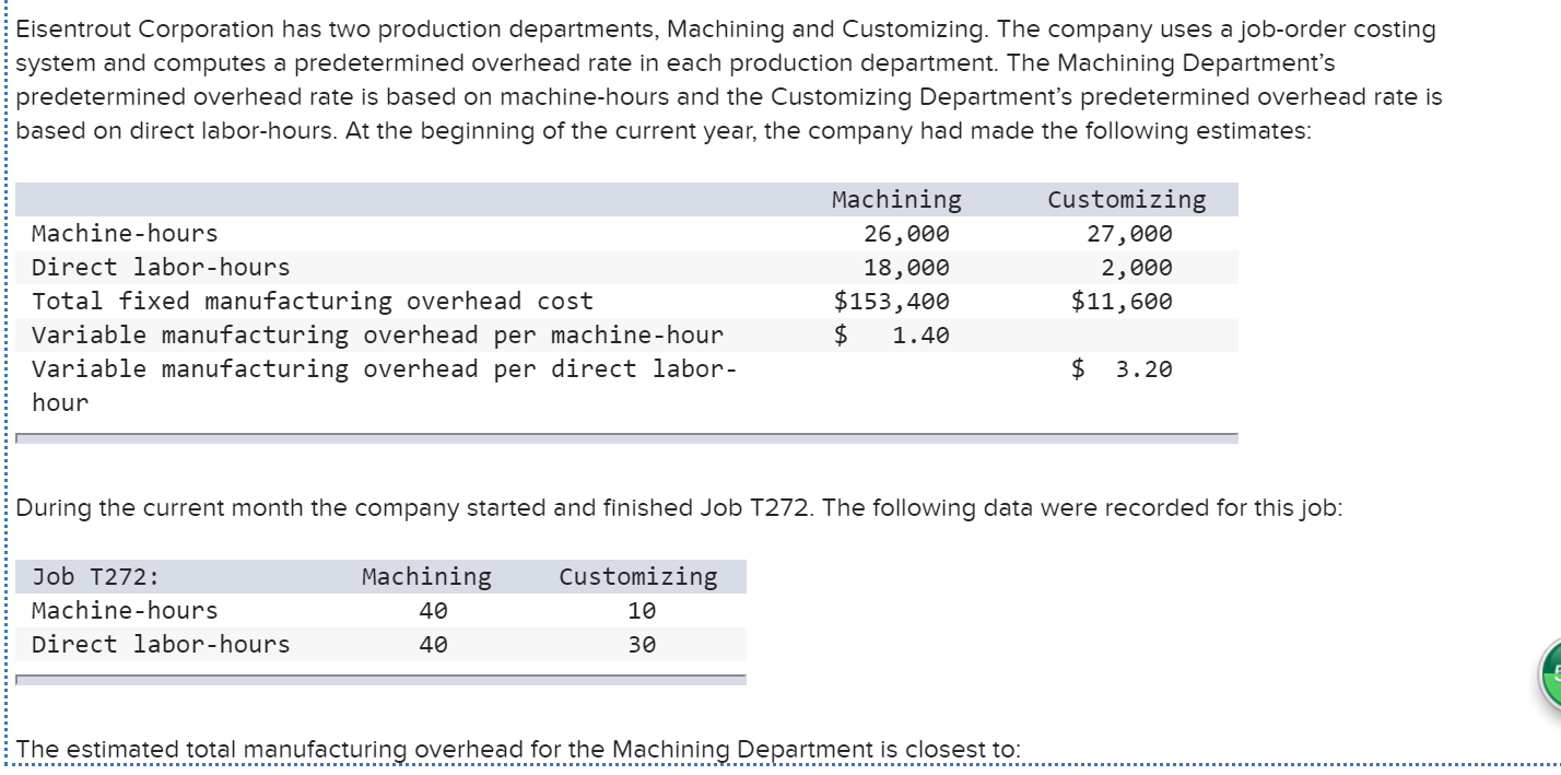 Solved Eisentrout Corporation has two production | Chegg.com
