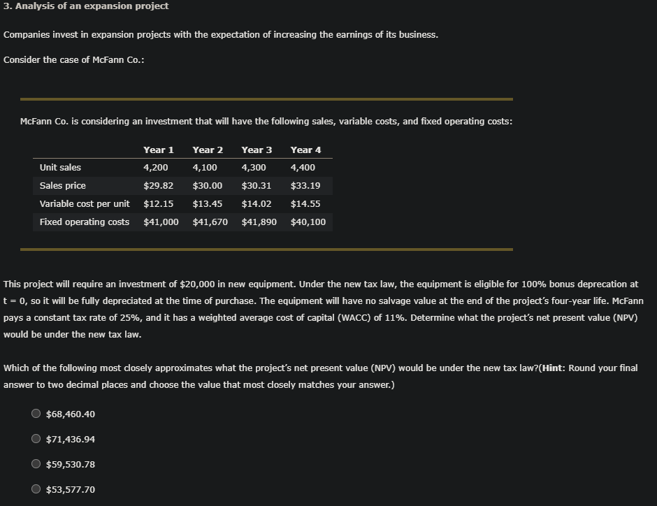 Solved 3. Analysis of an expansion project Companies invest | Chegg.com