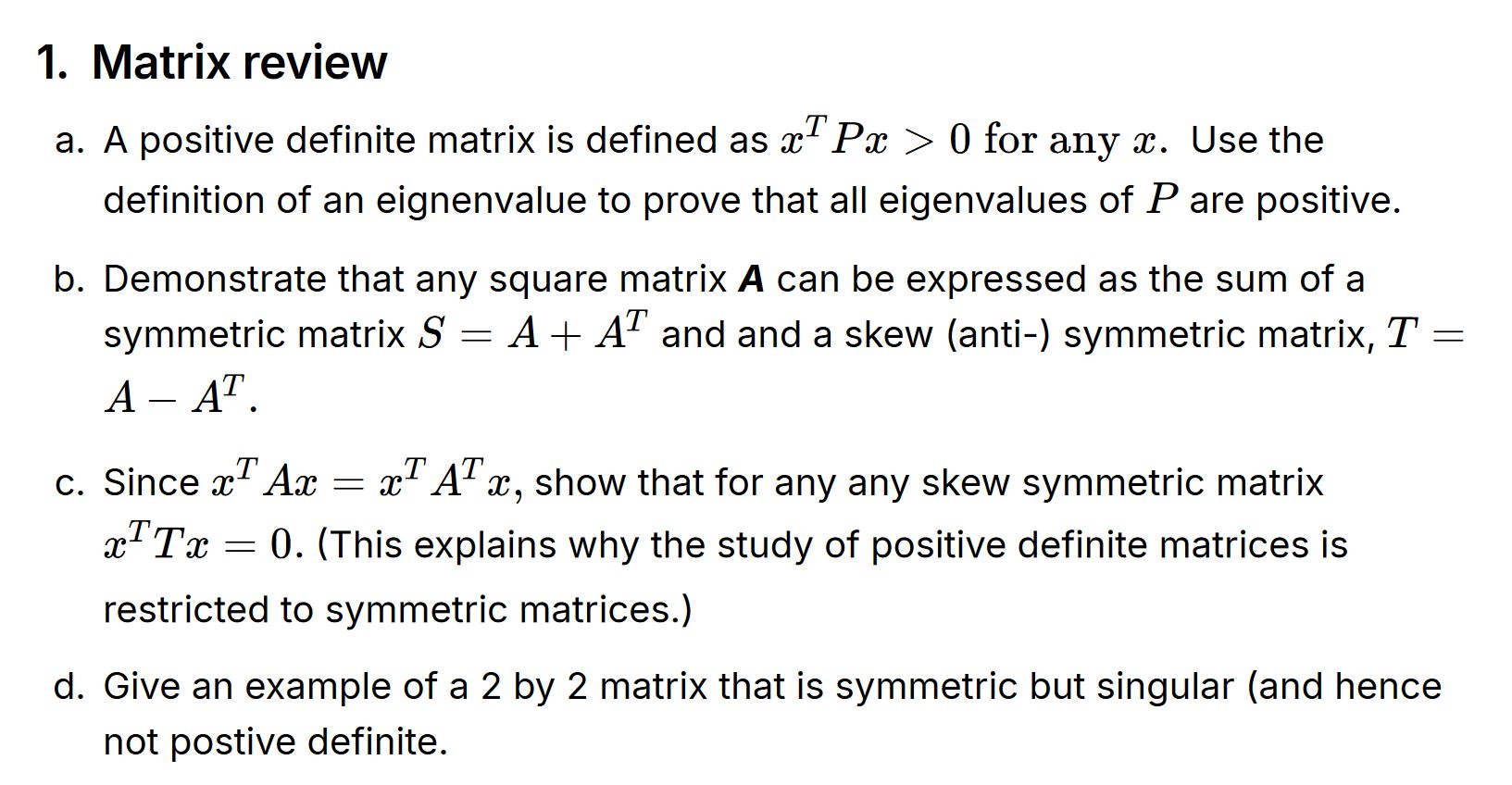 Solved Matrix reviewa. ﻿A positive definite matrix is | Chegg.com