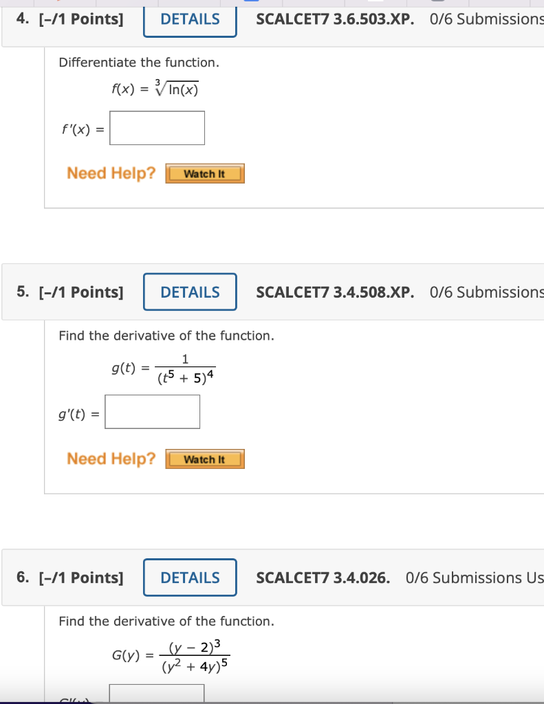 Solved Differentiate the function. f(x)=3ln(x) f′(x)= 5. | Chegg.com