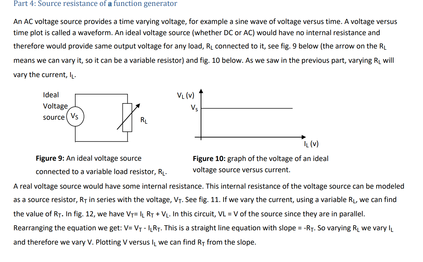 Solved Part 4: Source resistance of a function generator An | Chegg.com