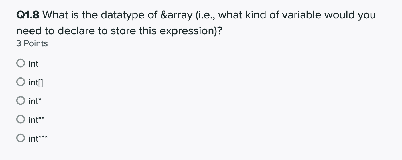 Solved Consider the following C program: int* array; char* | Chegg.com