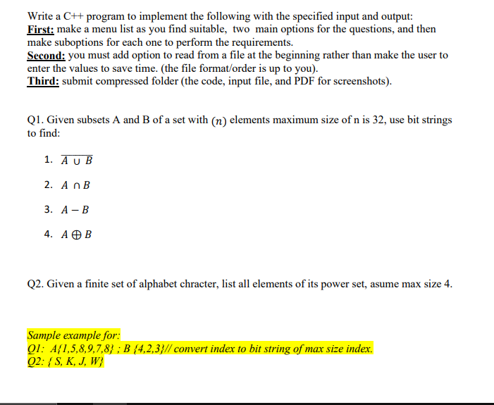 Solved Write a C++ program to implement the following with | Chegg.com
