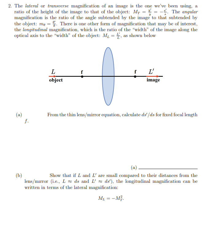 Solved 2. The lateral or transverse magnification of an | Chegg.com