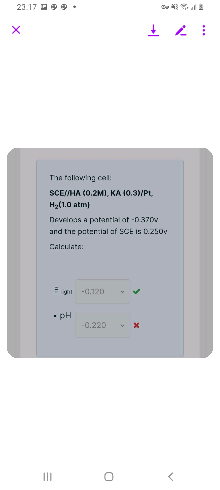 Solved The following cell: SCE//HA (0.2M), KA (0.3)/Pt, H2 | Chegg.com