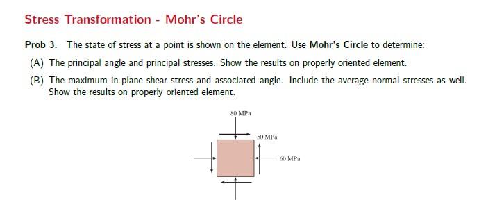 Solved Stress Transformation - Mohr's Circle Prob 3. The | Chegg.com