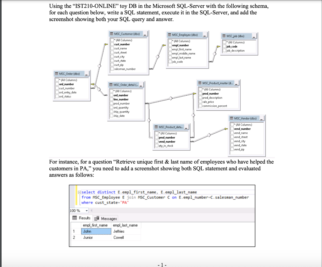 Solved Using the “IST210-ONLINE" toy DB in the Microsoft SQL | Chegg.com
