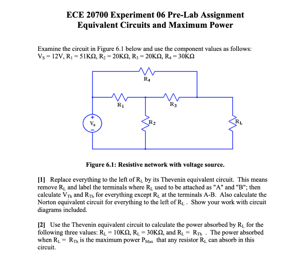 Solved ECE 20700 Experiment 06 Pre-Lab Assignment Equivalent | Chegg.com