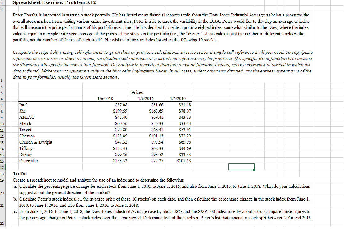 Solved 1 2 Spreadsheet Exercise: Problem 3.12 Peter Tanaka | Chegg.com