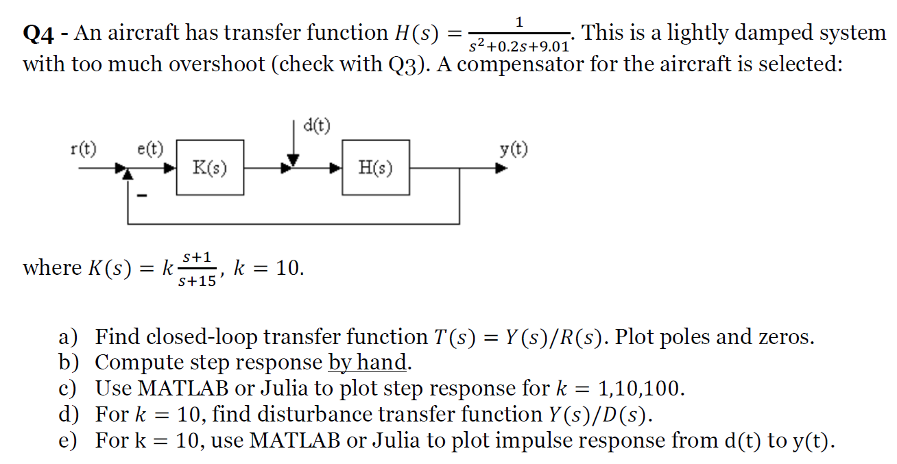 Solved 1 Q4 - An aircraft has transfer function H(s) This is | Chegg.com