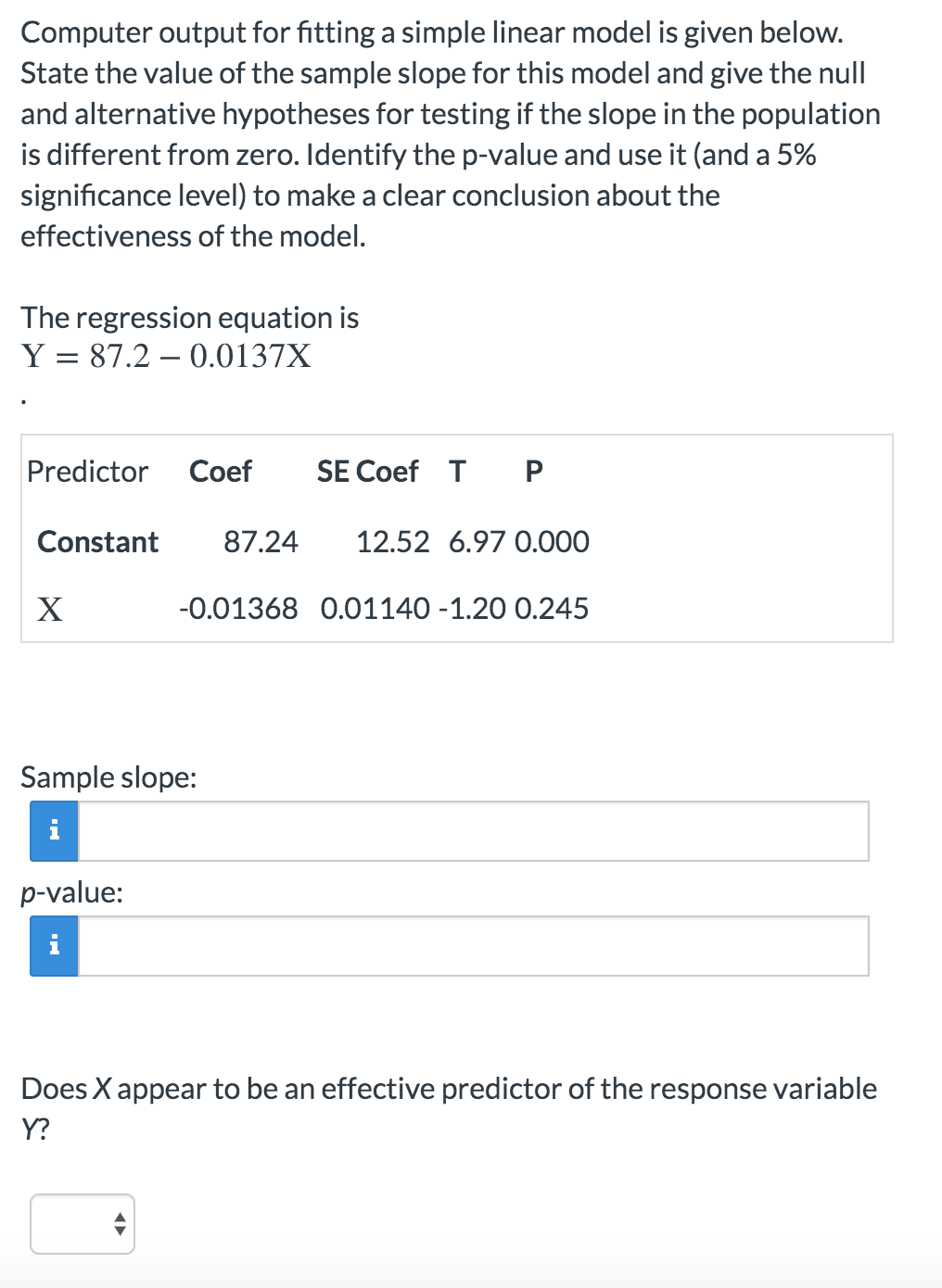 Solved Use the computer output to estimate the intercept Bo | Chegg.com