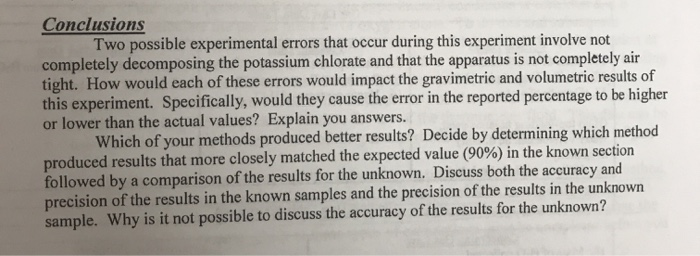 Conclusions Two possible experimental errors that | Chegg.com
