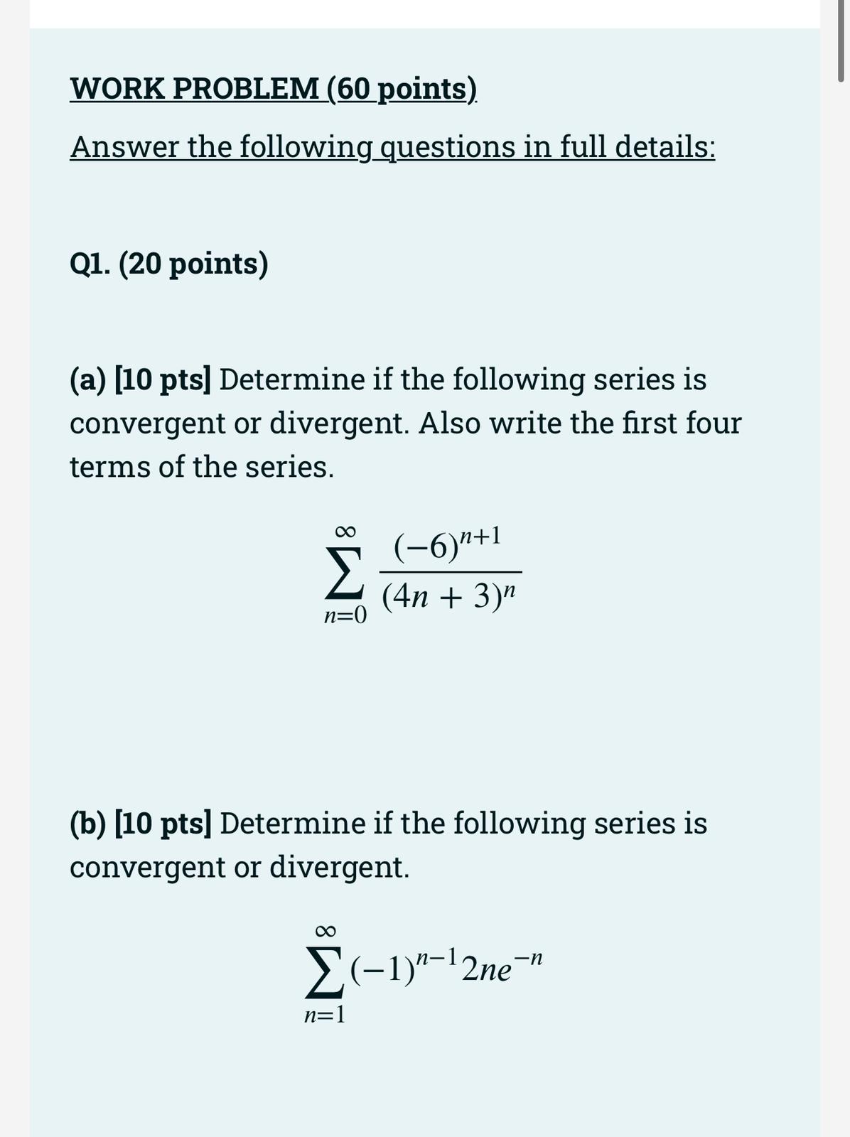 Solved WORK PROBLEM (60 points) Answer the following | Chegg.com