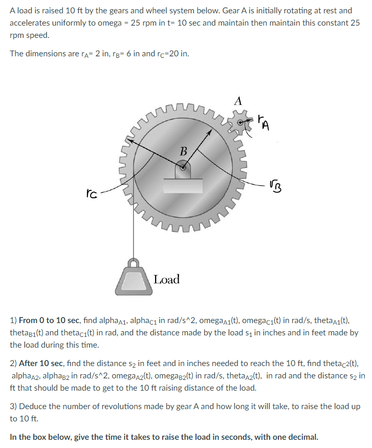 Solved A load is raised 10ft by the gears and wheel system | Chegg.com