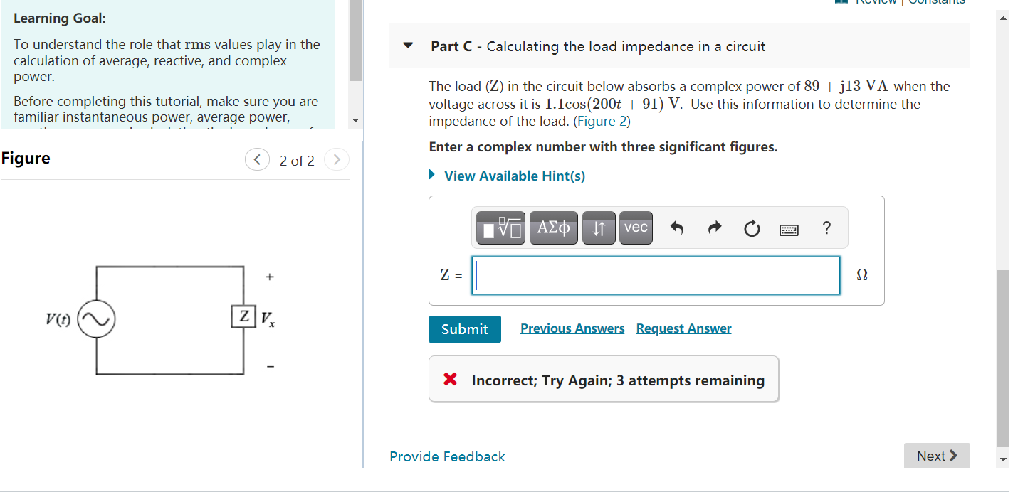 Solved Part C - Calculating the load impedance in a circuit | Chegg.com