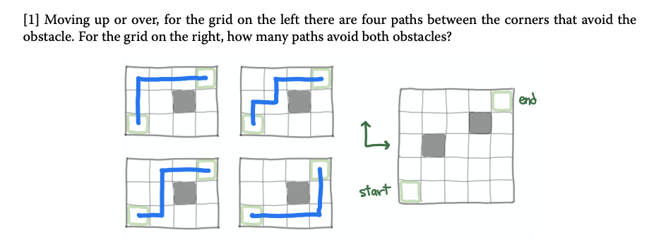 Solved [1] Moving up or over, for the grid on the left there | Chegg.com