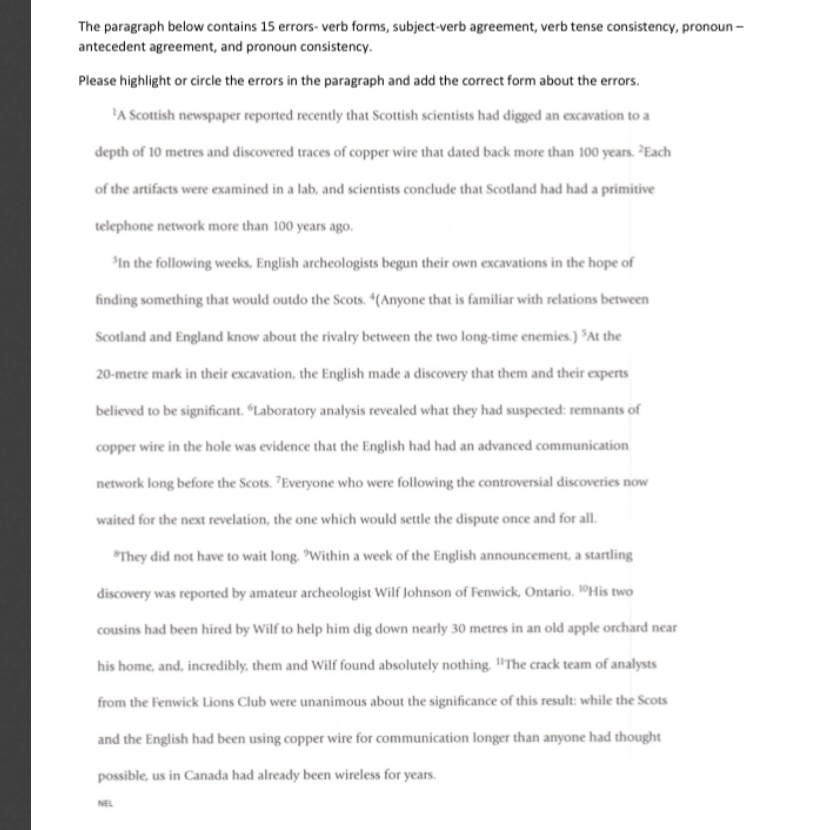 The paragraph below contains 15 errors. verb forms, | Chegg.com