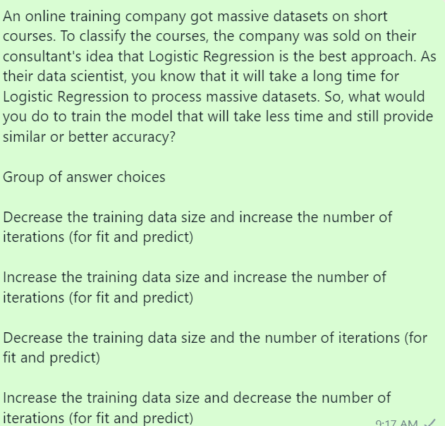 Solved An online training company got massive datasets on | Chegg.com
