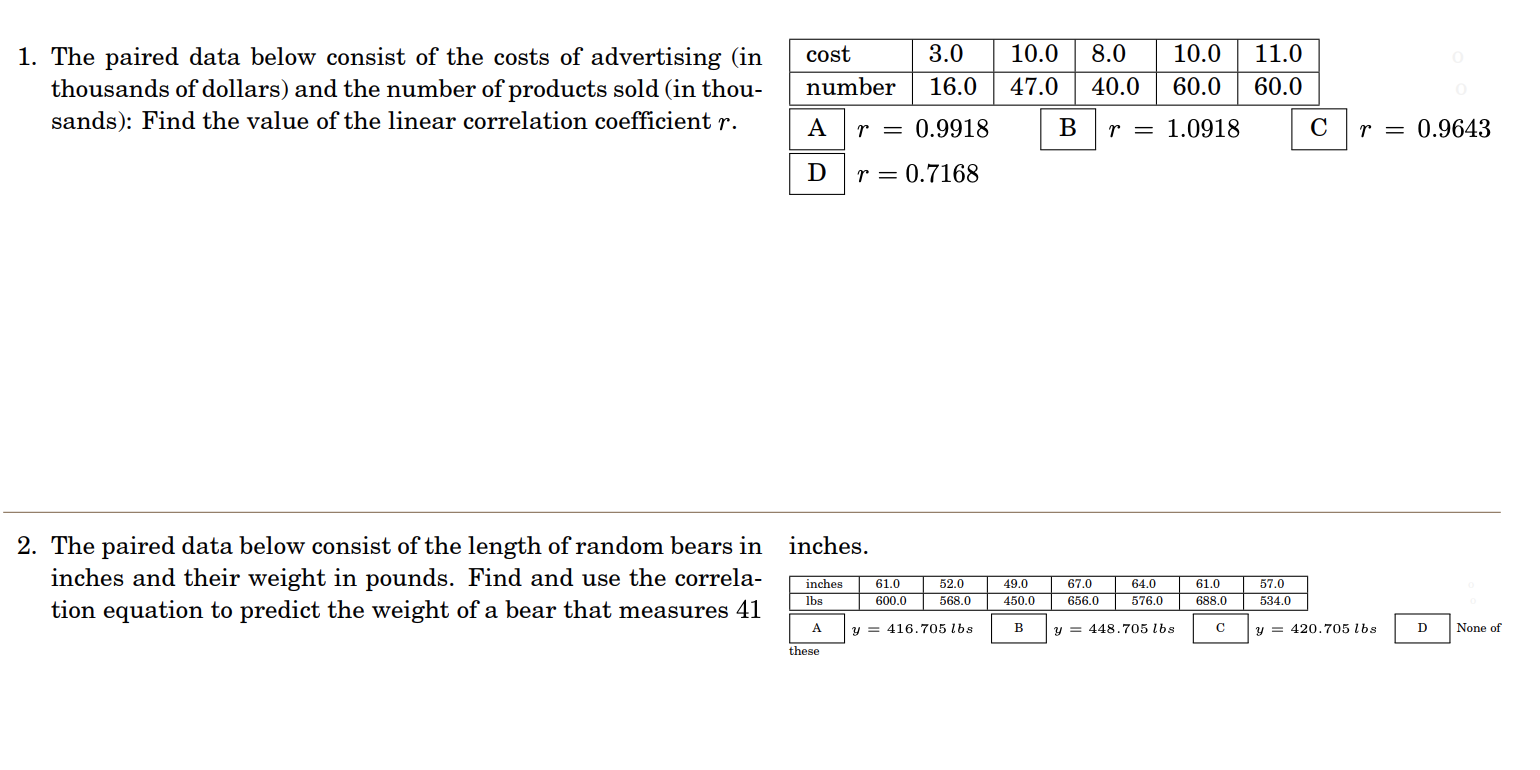 Solved 1. The paired data below consist of the costs of | Chegg.com