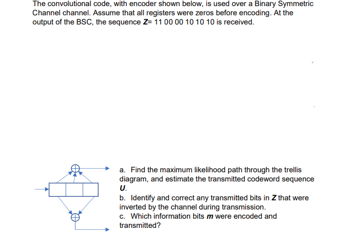 Solved The convolutional code, with encoder shown below, is | Chegg.com