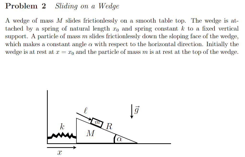 Solved Problem 2 Sliding on a Wedge A wedge of mass M slides | Chegg.com