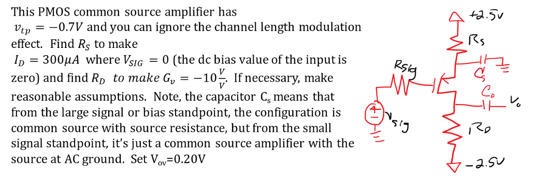 Solved +2.5v Rs Rsig This PMOS common source amplifier has | Chegg.com