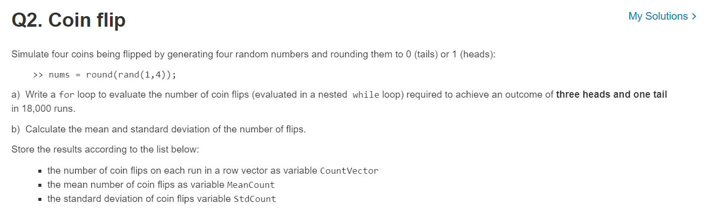 Solved Q2. Coin flip My Solutions > Simulate four coins | Chegg.com