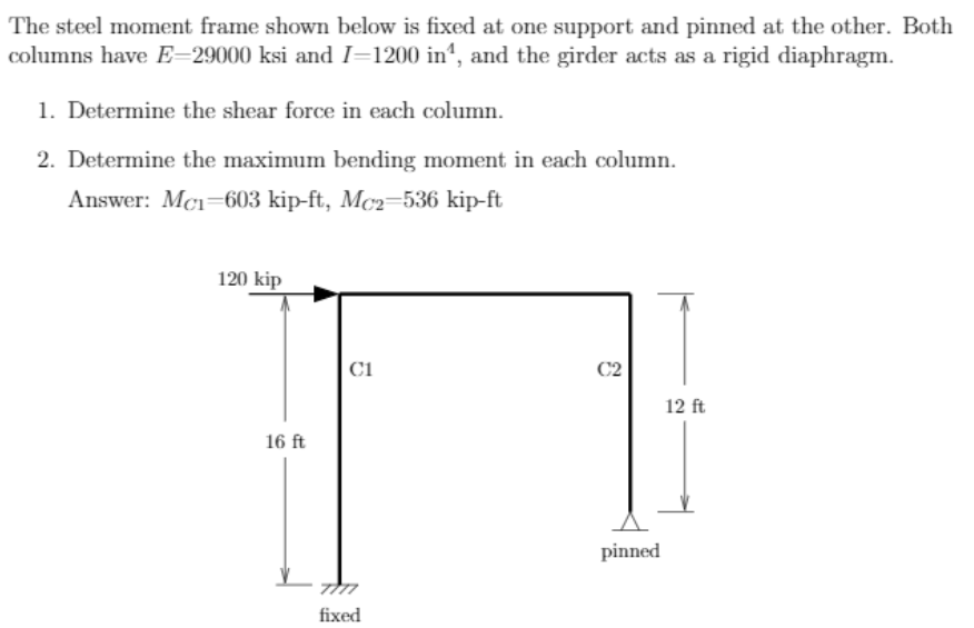Solved The steel moment frame shown below is fixed at one | Chegg.com